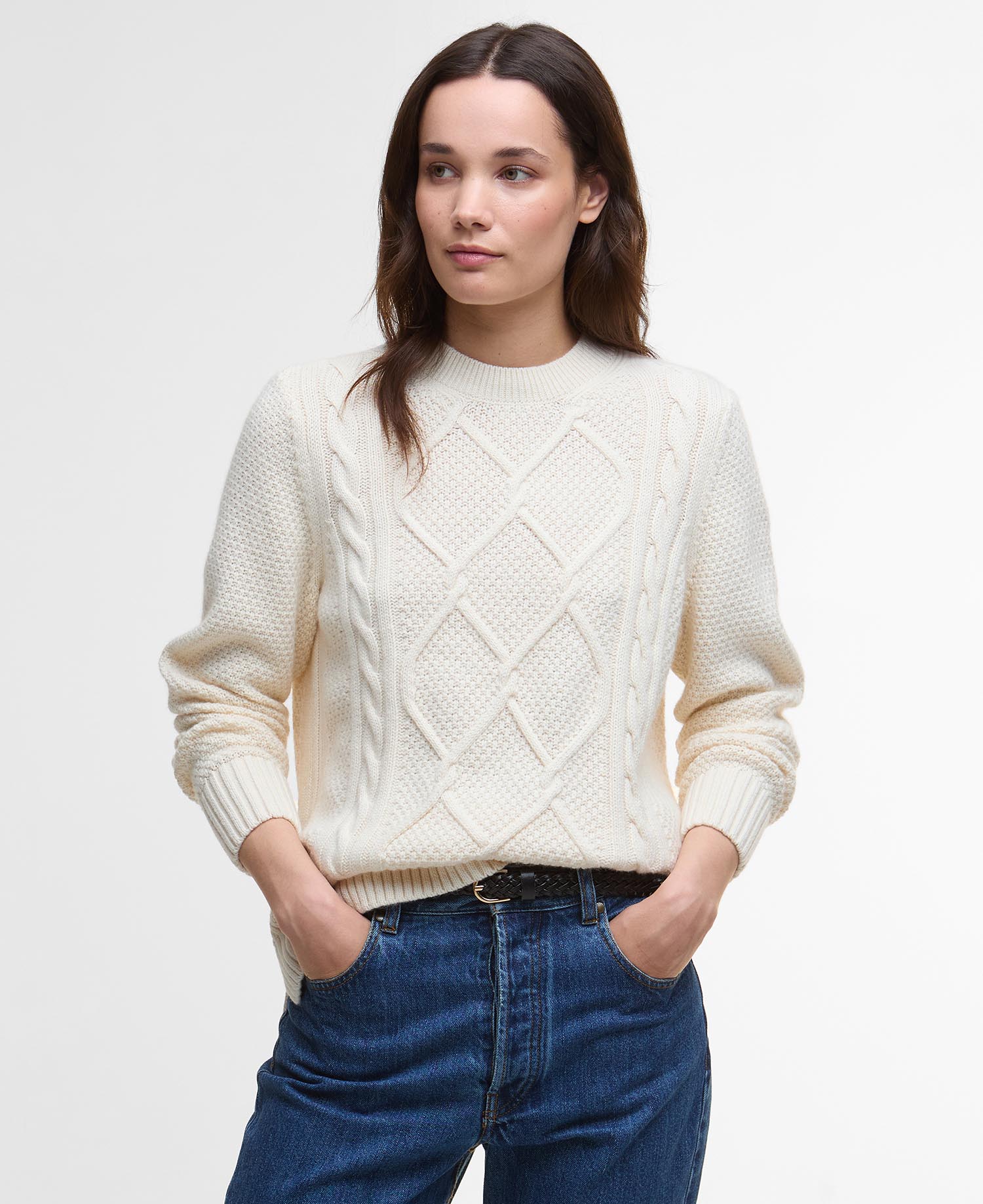 Barbour Burne Crew Neck Knitted Jumper - Ecru/Bodenhams