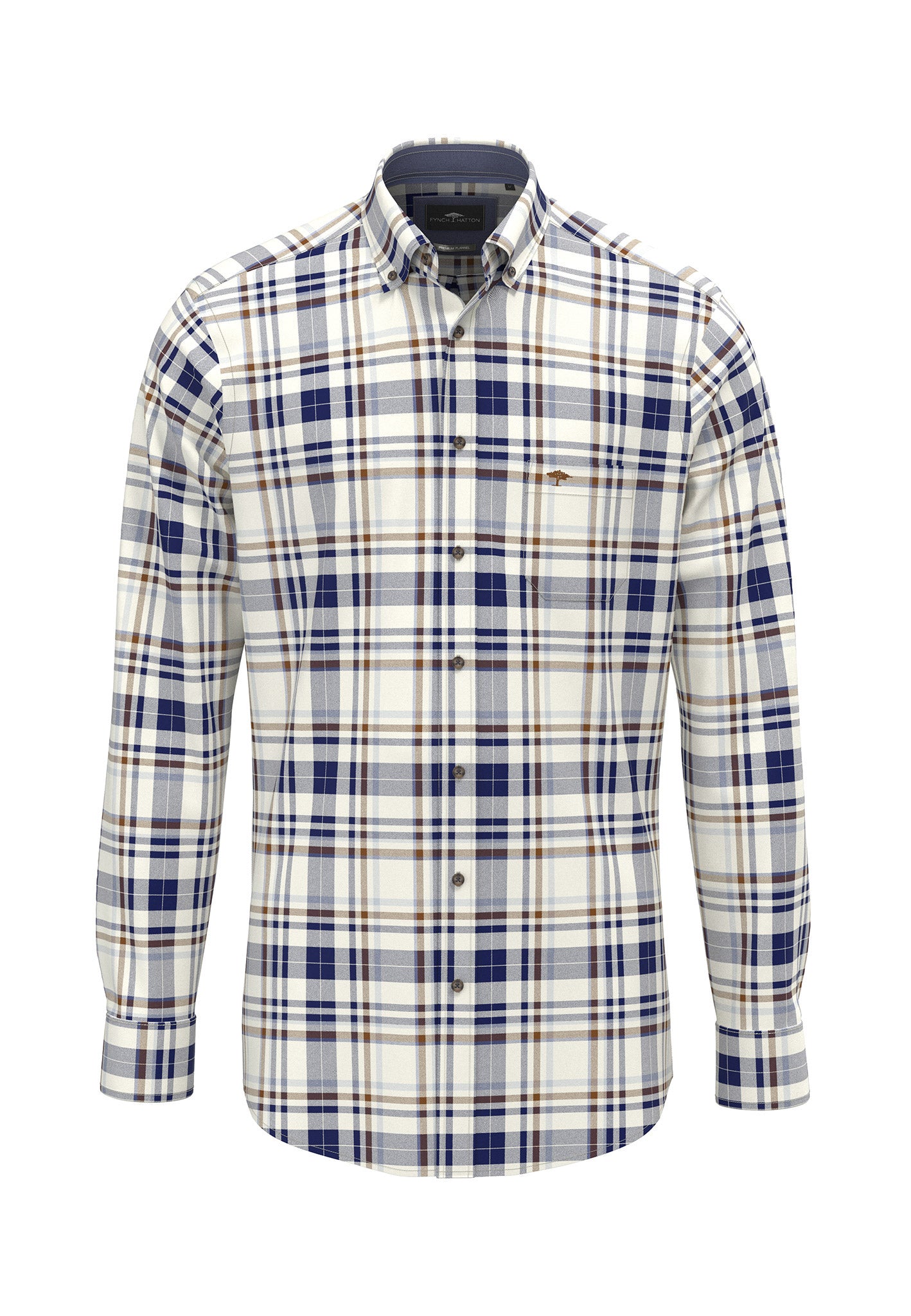 Fynch Hatton Misty Blue Herringbone Check Shirt