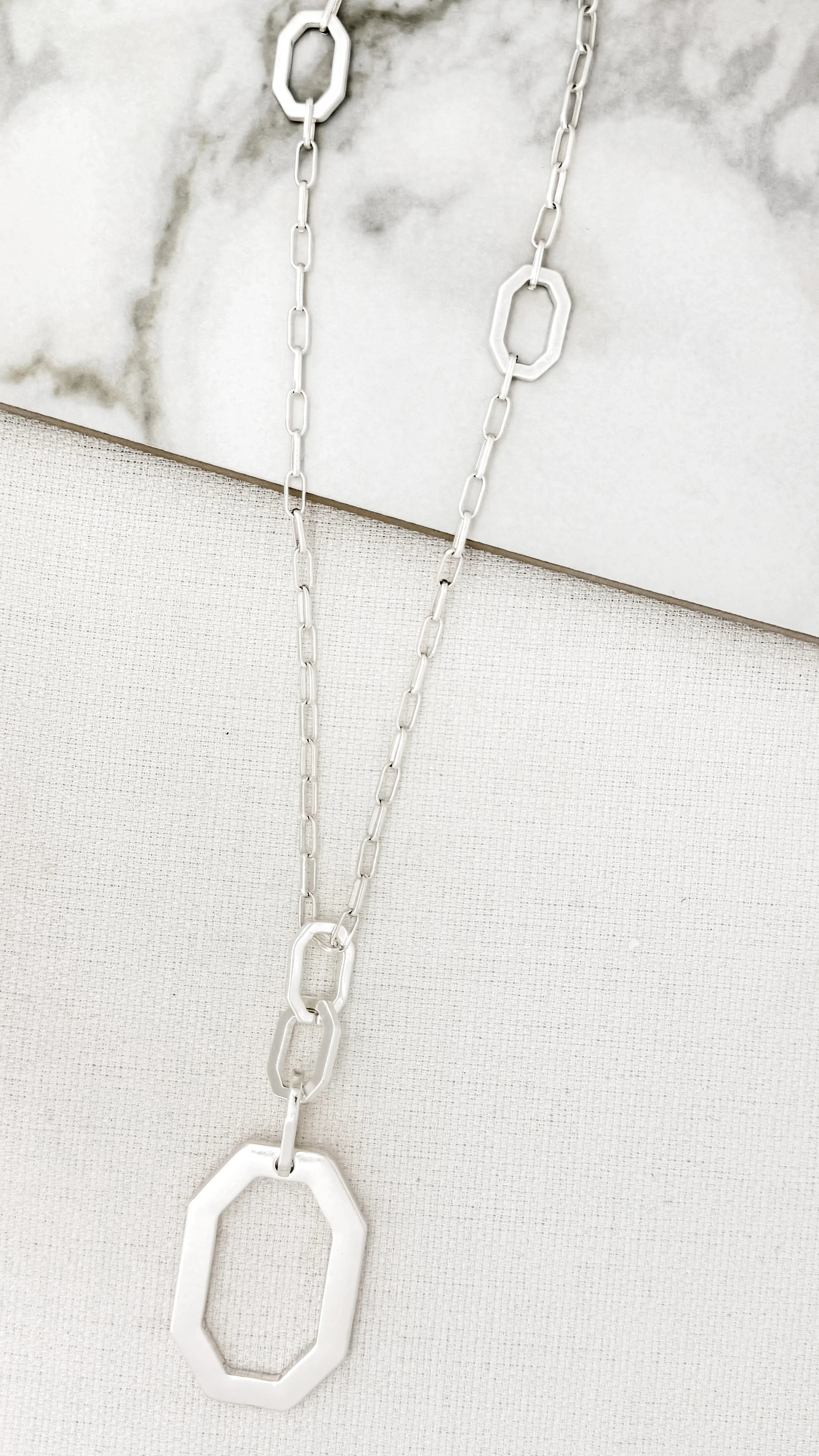 Envy Silver Octagonal Pendant Necklace