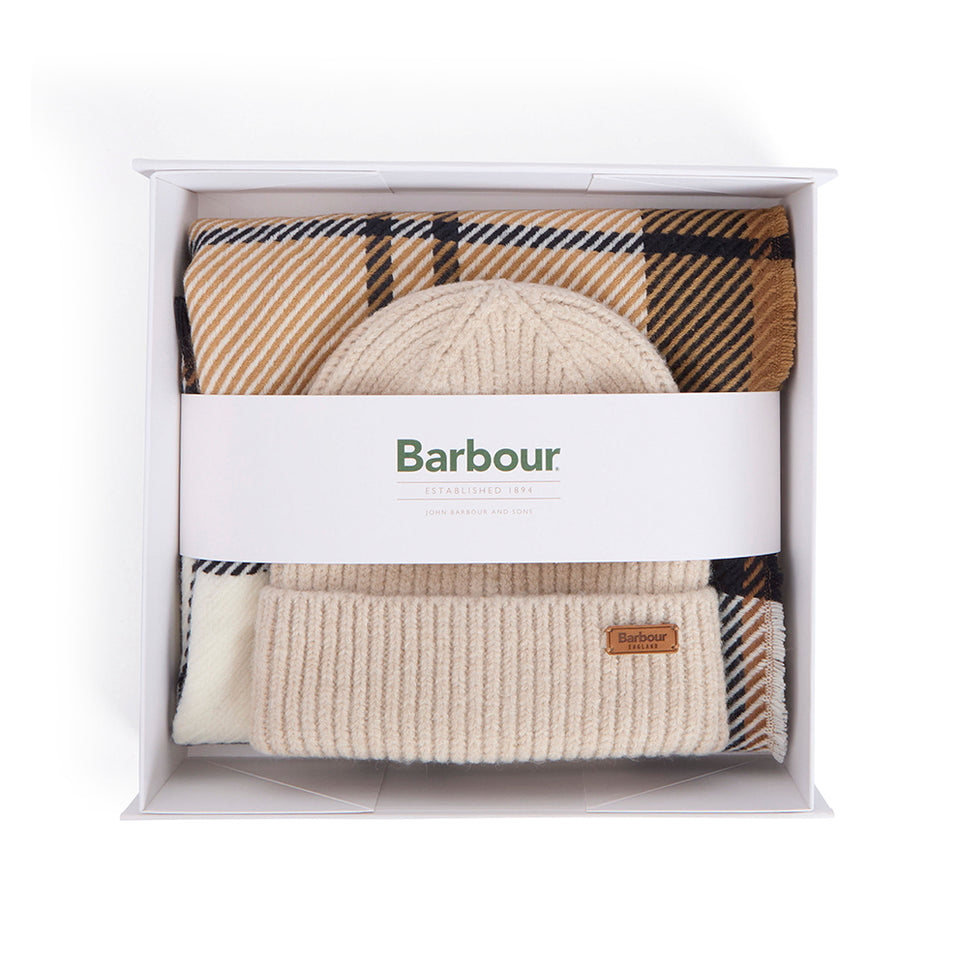 Barbour Pendle Beanie & Blair Scarf Gift Set - Hessian Navy/Bodenhams