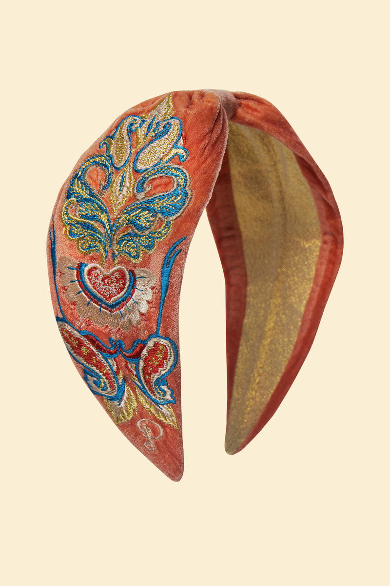 Powder Mediterranean Paisley Embroidered Headband/Bodenhams